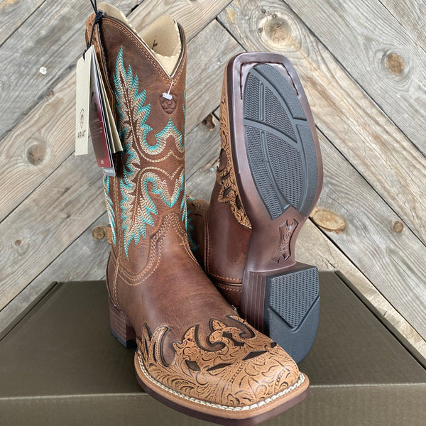 Ariat Womens Bryce Canyon Floral Embossed Tan/Sassy Brown Boots – Horse Torque Saddlery