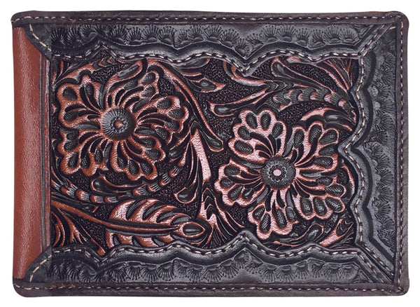 Roper Wallet - Bi-fold Tooled Leather Dark Brown – Horse Torque Saddlery